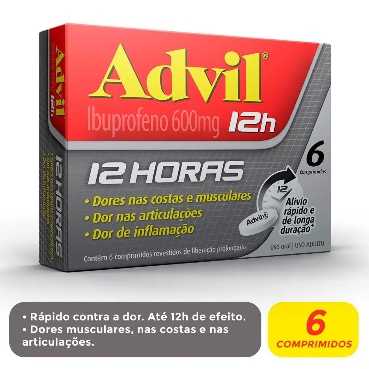 Advil 600mg 12 Horas com 6 comprimidos - Veja onde encontrar | Drogasil