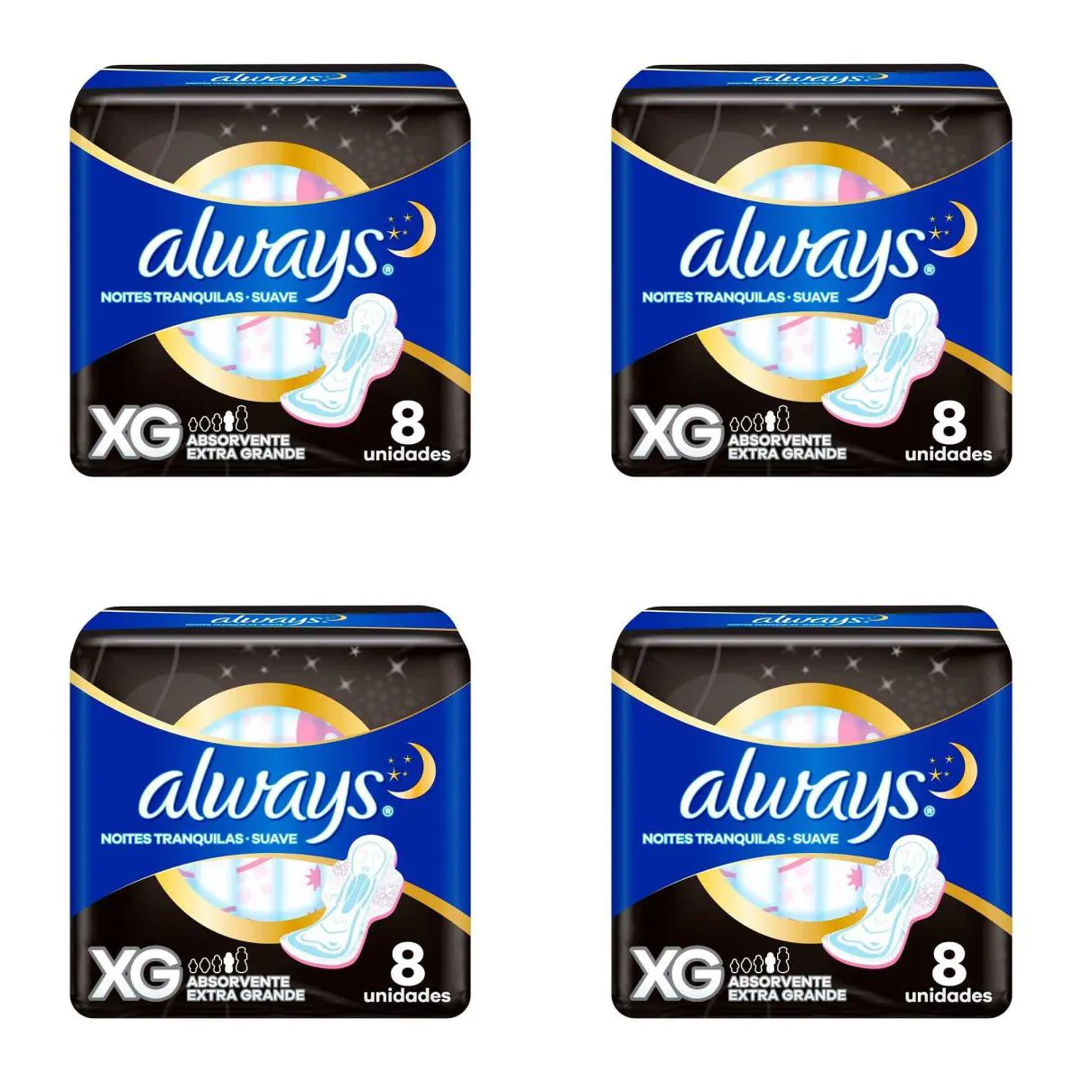 Kit C/4 Absorventes Always Basico Suave Xg com Abas com 8 Unidades ...