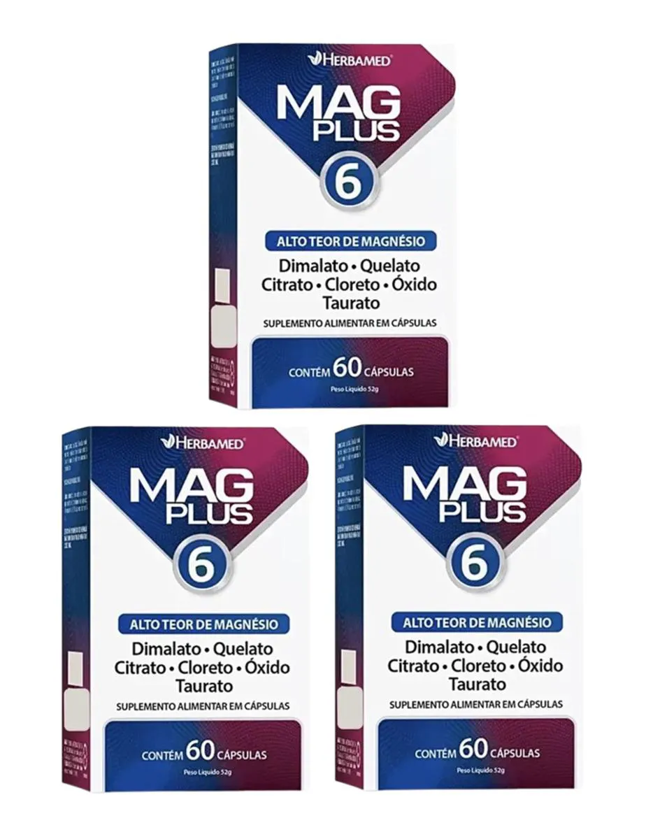 Kit 3 Mag Plus 6 Alto Teor de Magnesio 60 Caps - Herbamed 1364505 ...