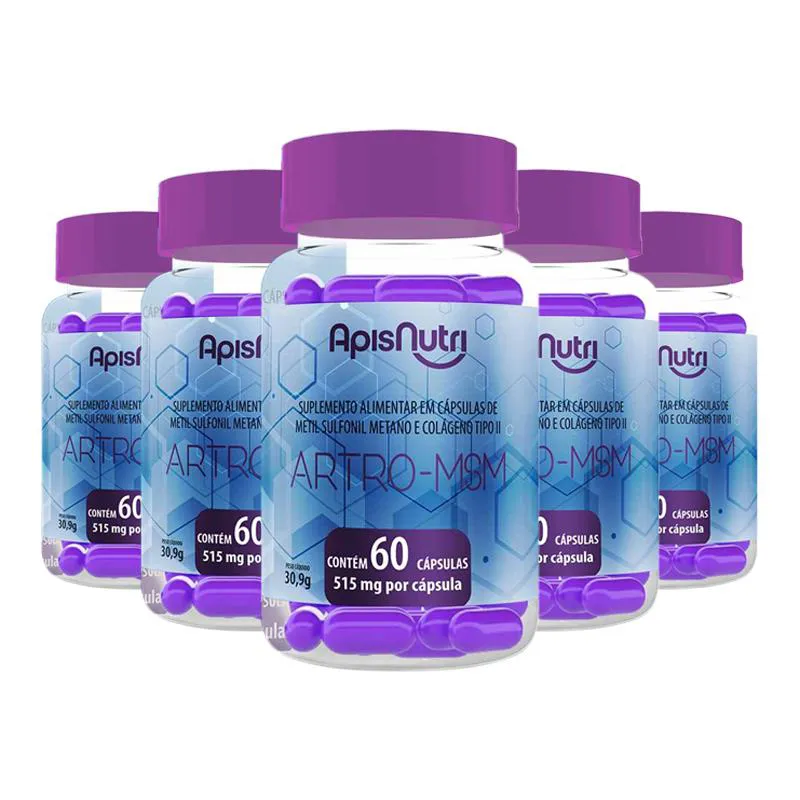 Kit 5 Artro Msm Metil Sulfonil + Colágeno Tipo 2 Apisnutri 60 Cápsulas ...