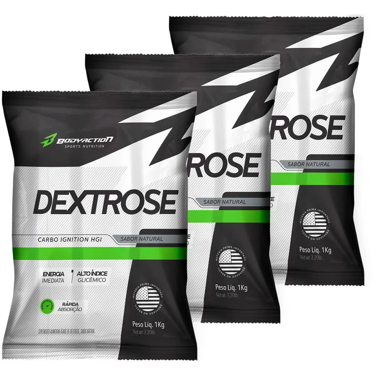 Kit 3X Dextrox (Dextrose) - 1 Kg Natural - Bodyaction 1468574 | Drogasil