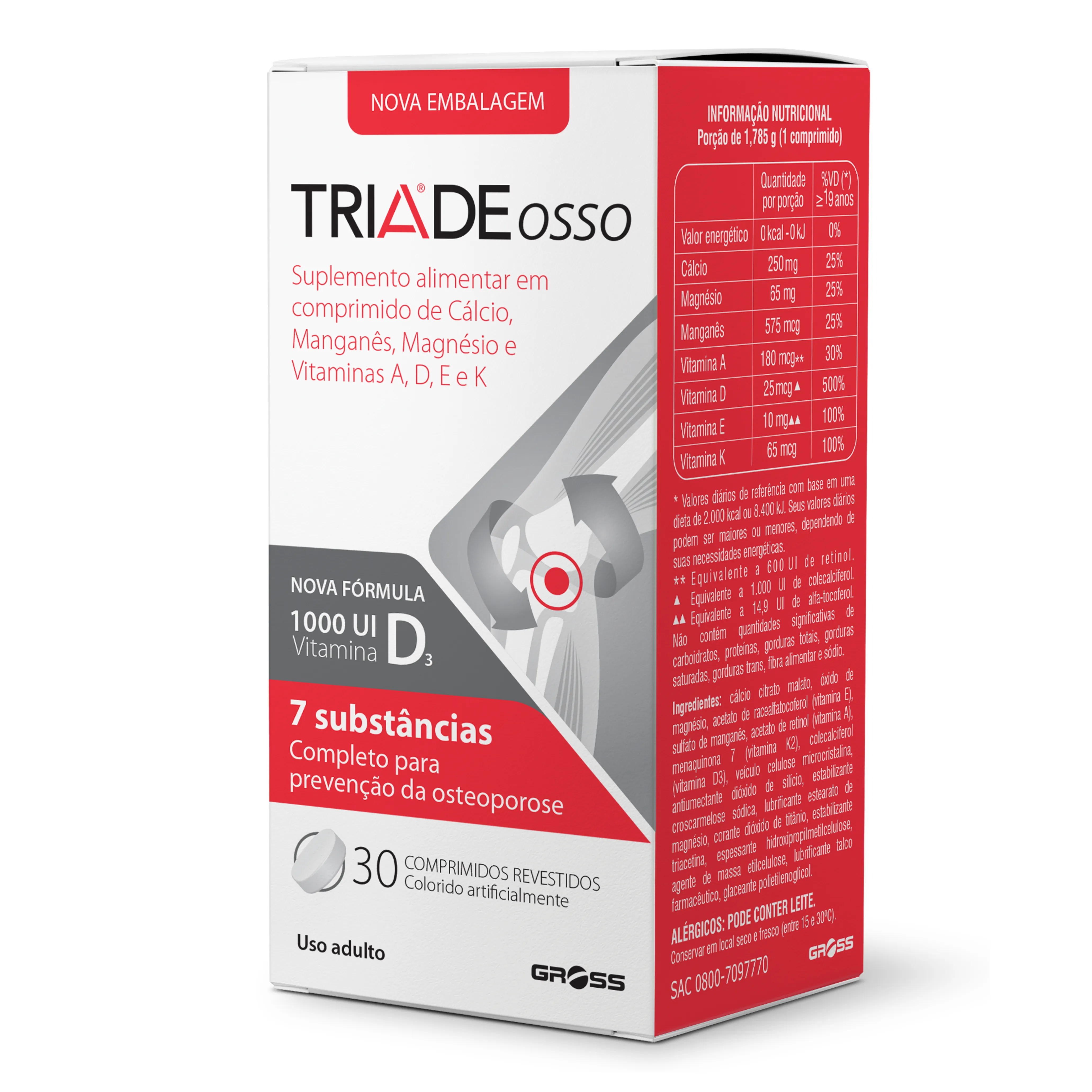 Suplemento Alimentar Triade Osso 30 comprimidos - Preço exclusivo ...