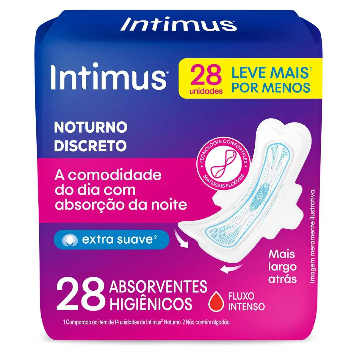 Absorvente Intimus Noturno Cobertura Suave Com Abas com 30 unidades ...