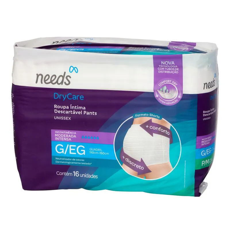 Roupa Íntima Descartável Needs Pants Drycare G/XG c/ 16 - oferta | Drogasil