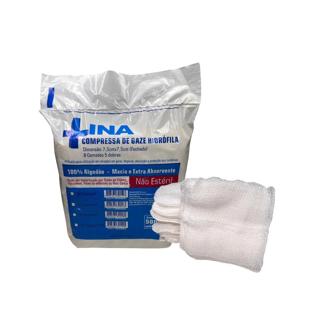 COMPRESSA DE GAZE 9 FIOS PARA CURATIVO 500 UNID LINA - Desconto no Preço