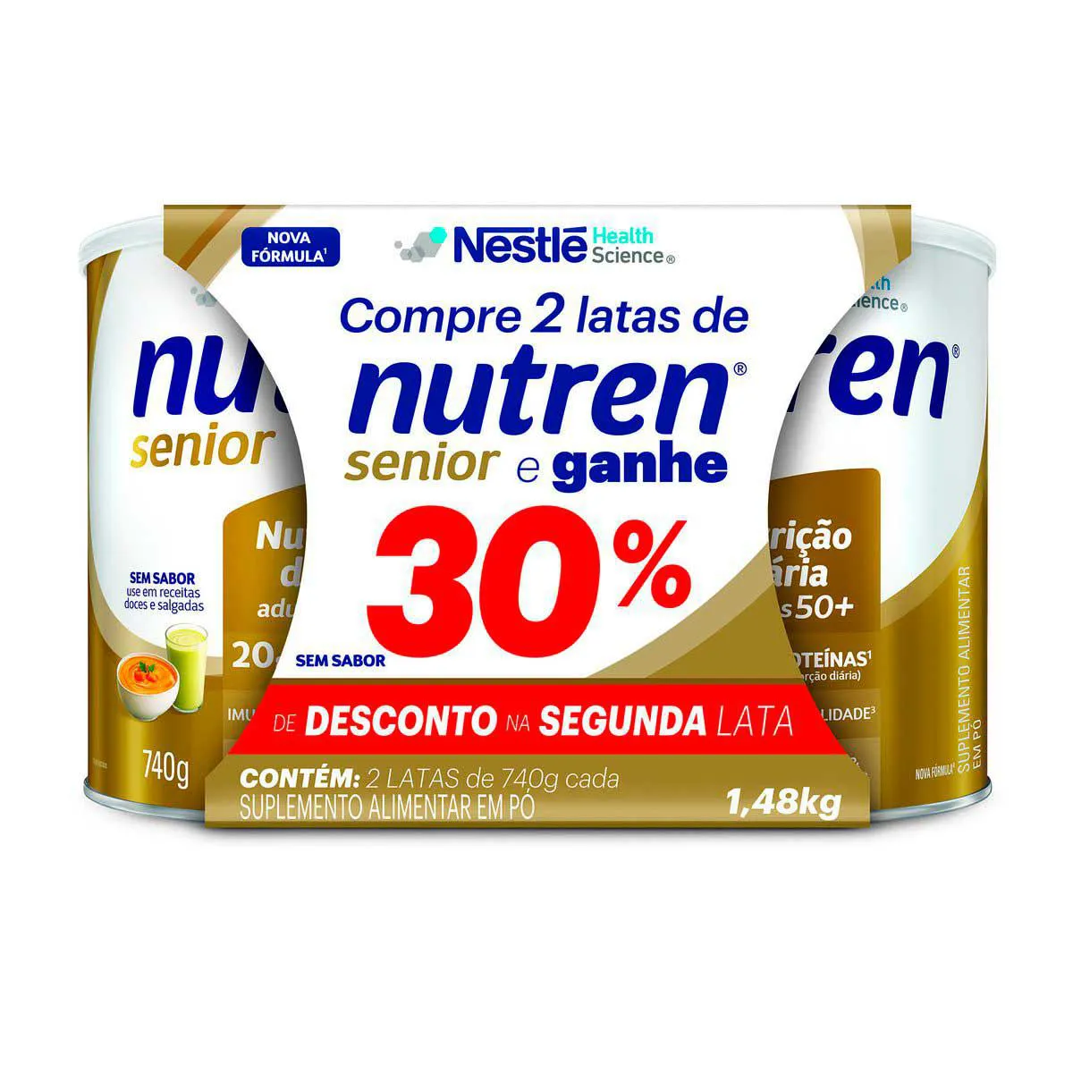 Kit Complemento Alimentar Nutren Senior Sem Sabor com 2 Unidades de ...